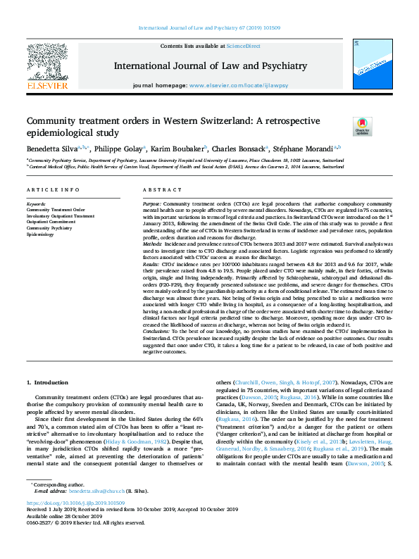 (PDF) Community treatment orders in Western Switzerland: A ...