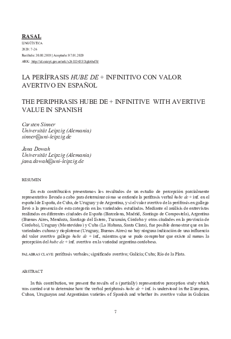(PDF) La Perífrasis Hube De + Infinitivo Con Valor Avertivo en Español