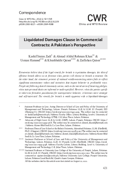 (PDF) Liquidated Damages Clause in Commercial Contracts: A Pakistan’s ...