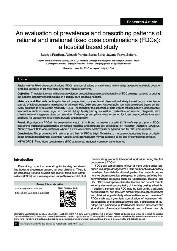 (PDF) An evaluation of prevalence and prescribing patterns of rational and irrational fixed dose ...