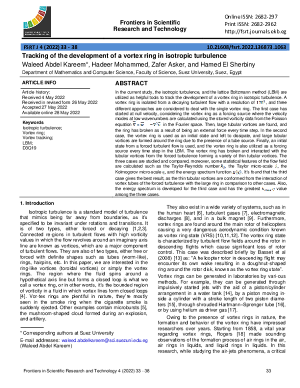 (PDF) Tracking of the development of a vortex ring in isotropic turbulence