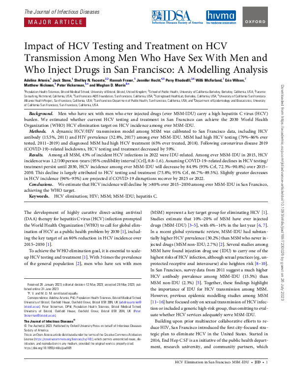 Pdf Impact Of Hcv Testing And Treatment On Hcv Transmission Among Men Who Have Sex With Men