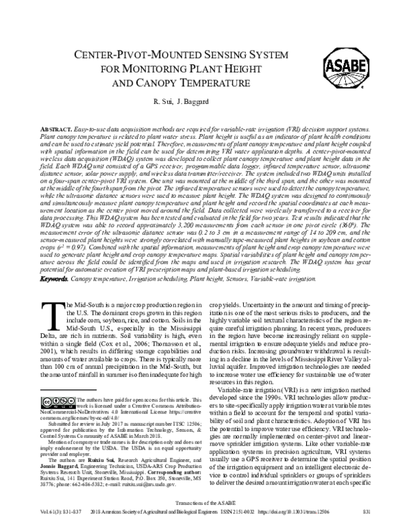 (PDF) Center-Pivot-Mounted Sensing System for Monitoring Plant Height ...