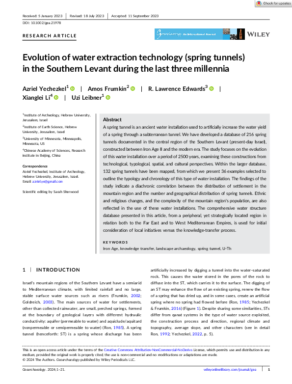 (PDF) Evolution of water extraction technology (spring tunnels) in the ...