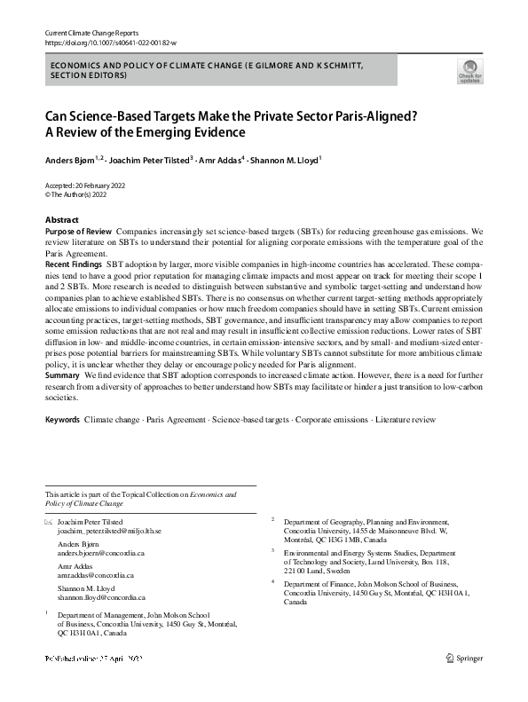 (PDF) Can Science-Based Targets Make the Private Sector Paris-Aligned ...