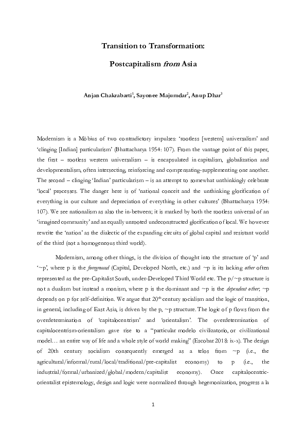 (PDF) Transition to Transformation - Postcapitalism from Asia