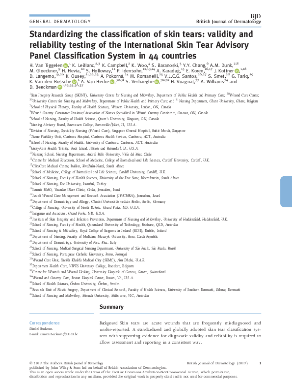 (PDF) Validating Global Skin Tear Classification System