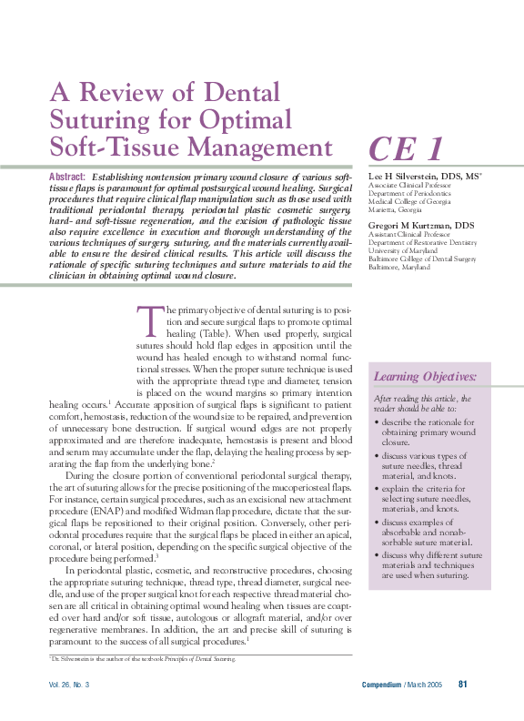 (PDF) A review of dental suturing for optimal soft-tissue management