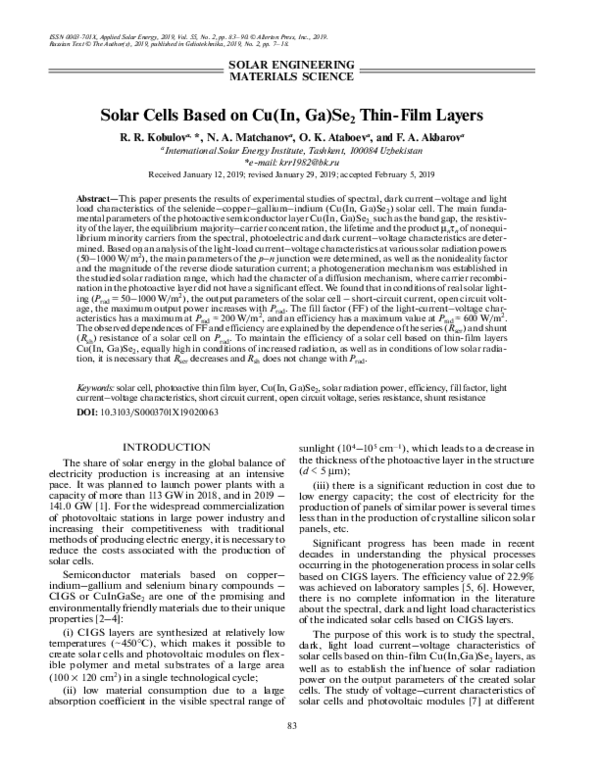 (PDF) Solar Cells Based on Cu(In, Ga)Se2 Thin-Film Layers