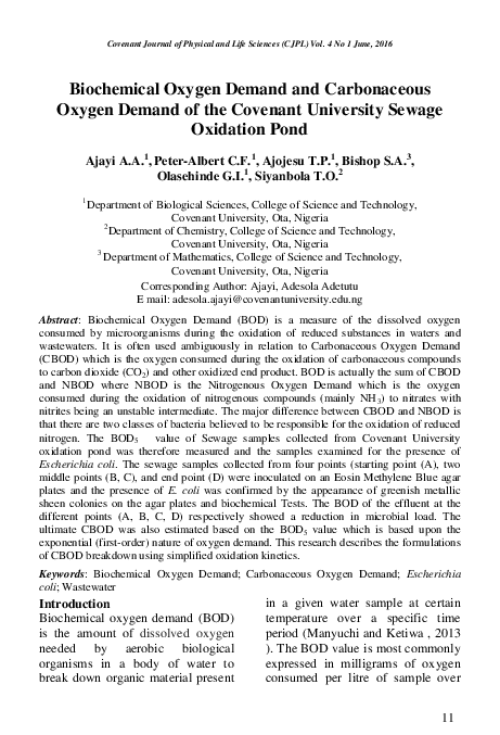 (PDF) Biochemical Oxygen Demand and Carbonaceous Oxygen Demand of the ...