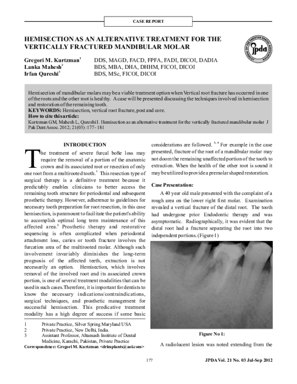 (PDF) Hemisection as an alternative treatment for vertically fractured ...