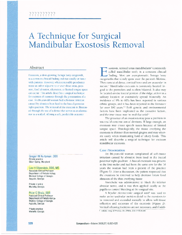 (PDF) A technique for surgical mandibular exostosis removal
