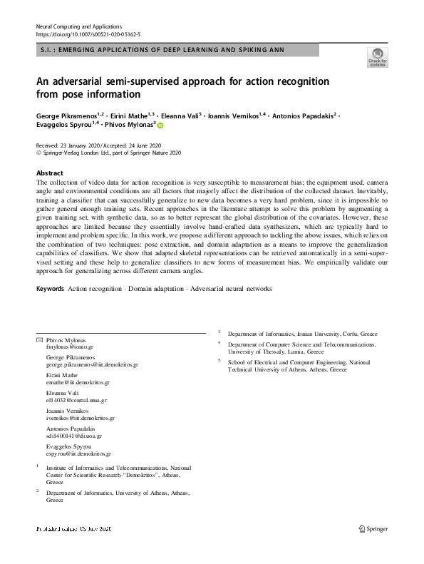 Pdf An Adversarial Semi Supervised Approach For Action Recognition From Pose Information