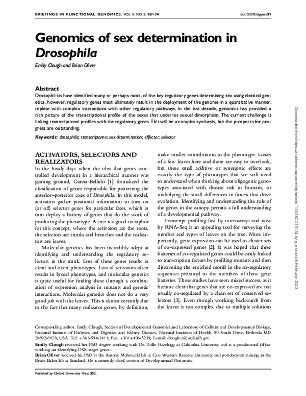 Pdf Genomics Of Sex Determination In Drosophila 6657