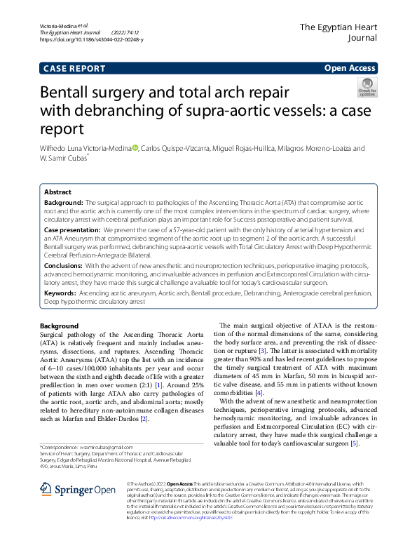 (PDF) Bentall surgery and total arch repair with debranching of supra ...