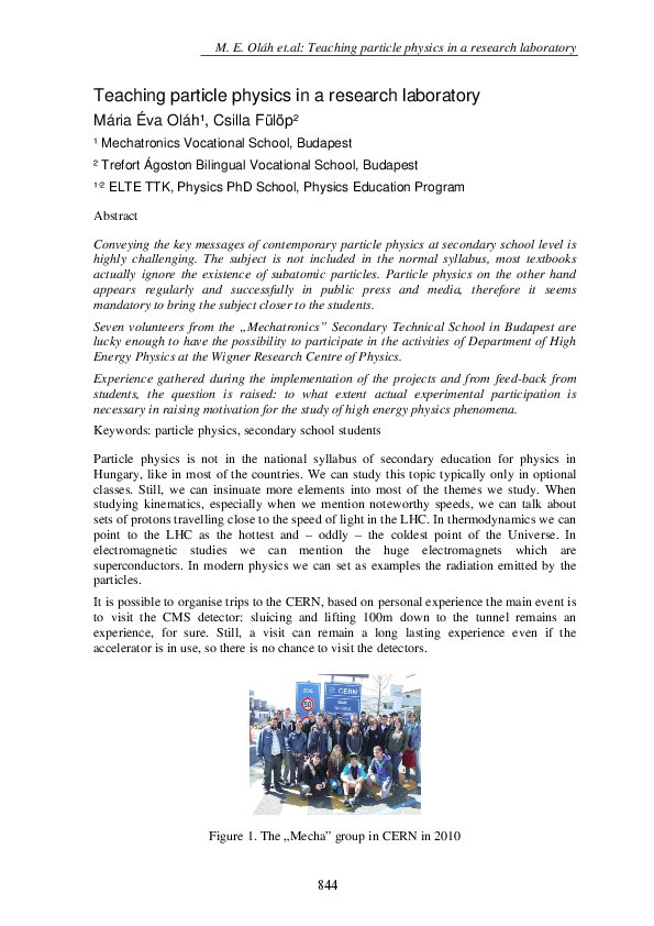 (PDF) Teaching particle physics in a research laboratory