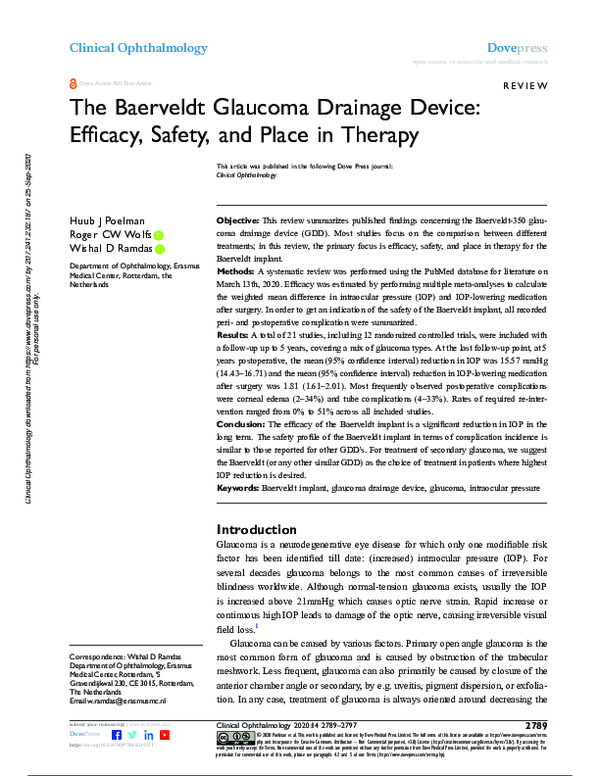 (PDF) The Baerveldt Glaucoma Drainage Device: Efficacy, Safety, and ...
