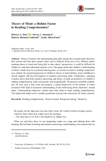 (PDF) Theory of Mind: a Hidden Factor in Reading Comprehension?