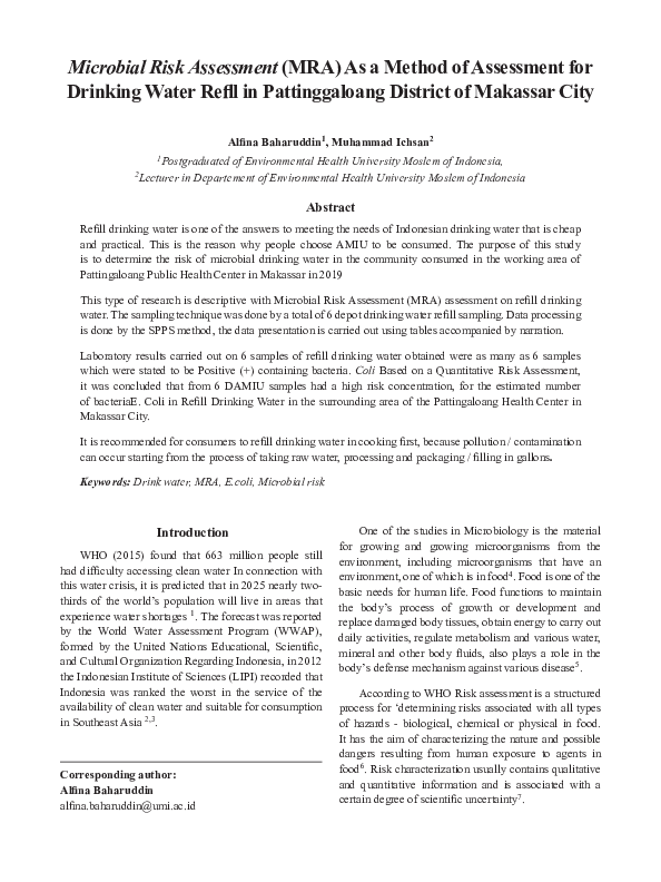 (PDF) Microbial Risk Assessment (MRA) As a Method of Assessment for ...
