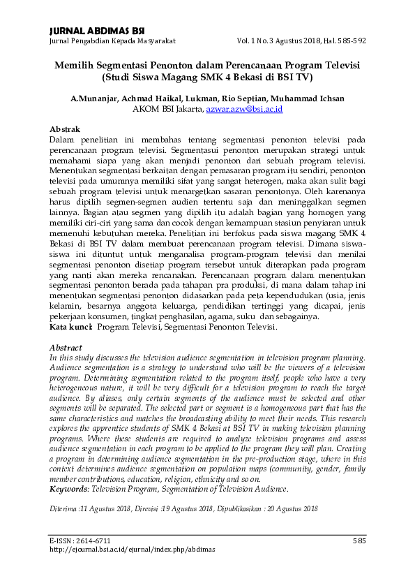 (PDF) Memilih Segmentasi Penonton dalam Perencanaan Program Televisi