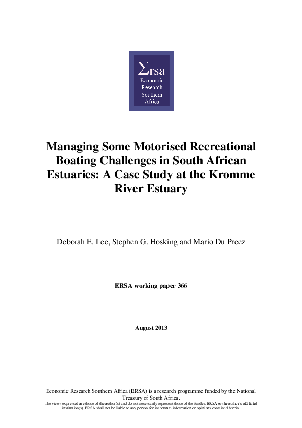 (PDF) Managing Some Motorised Recreational Boating Challenges in South African Estuaries: A Case ...