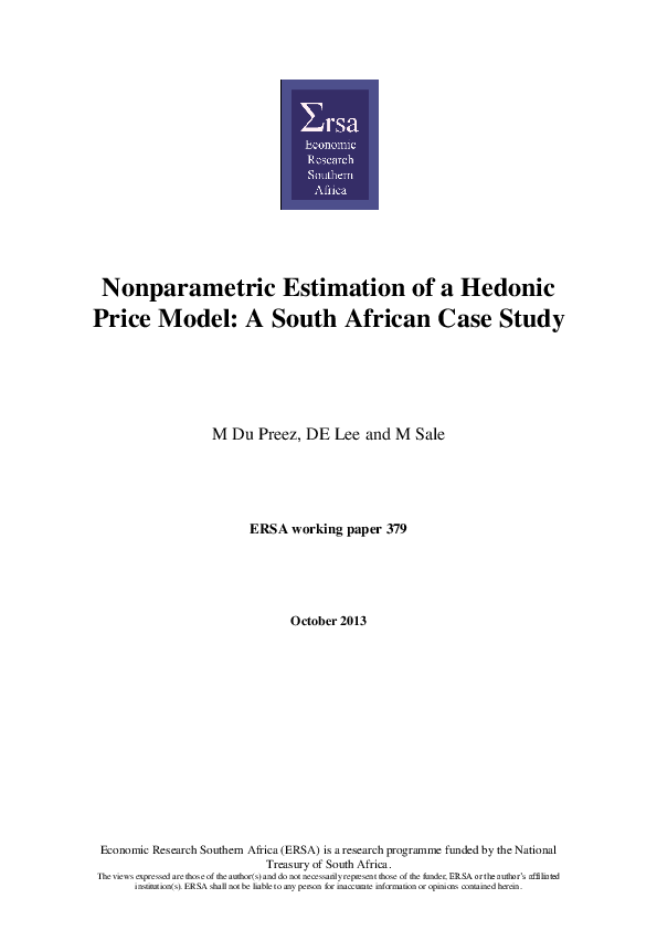 (PDF) Nonparametric Estimation of A Hedonic Price Model: A South African Case Study