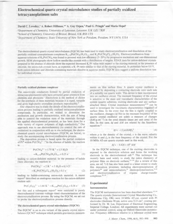 (PDF) Electrochemical quartz crystal microbalance studies of partially ...