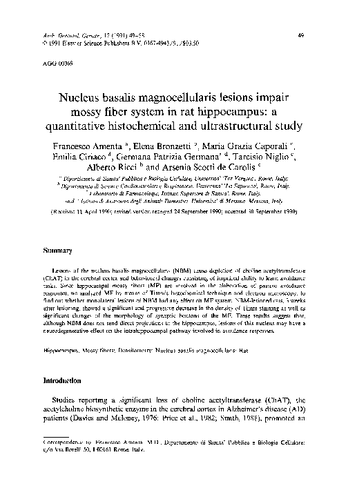 (PDF) Nucleus basalis magnocellularis lesions impair mossy fiber system ...