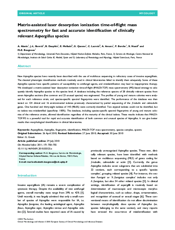 (PDF) Matrix‐assisted laser desorption ionization time‐of‐flight mass ...
