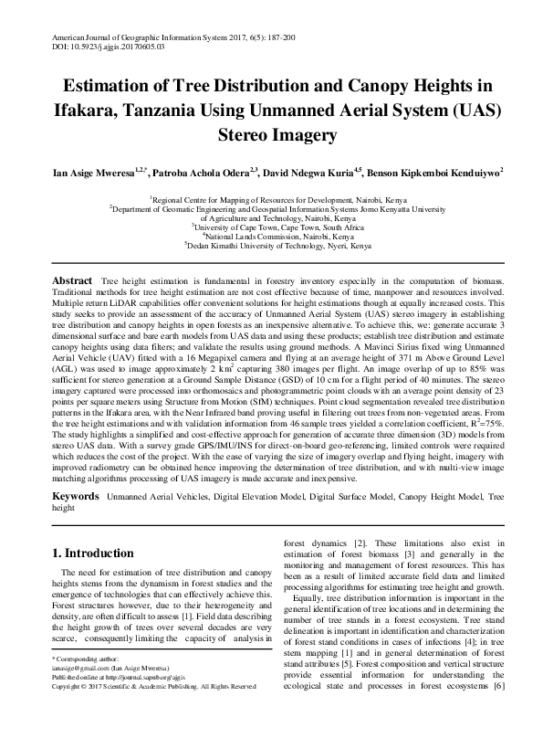 (PDF) Estimation of Tree Distribution and Canopy Heights in Ifakara ...