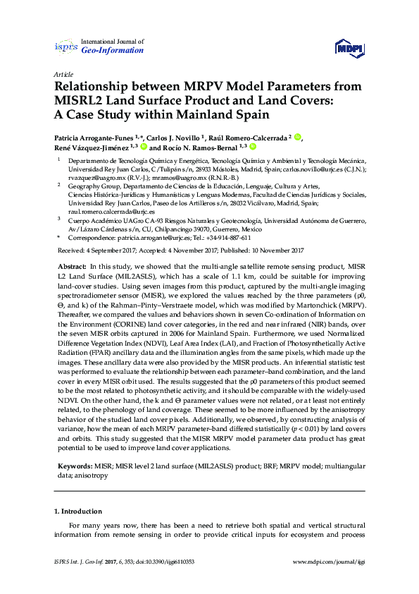 (PDF) Relationship between MRPV Model Parameters from MISRL2 Land ...