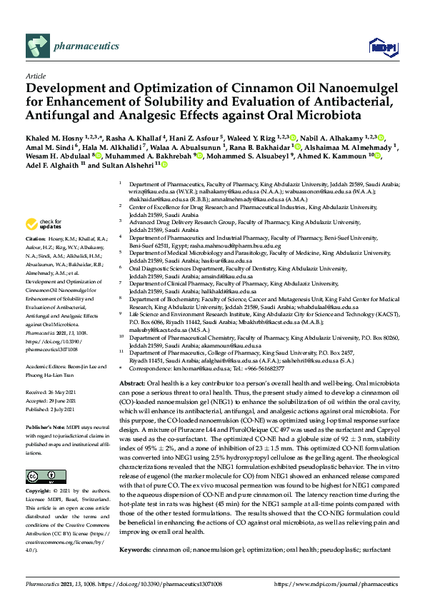 (PDF) Optimizing Cinnamon Oil Nanoemulgel for Oral Care
