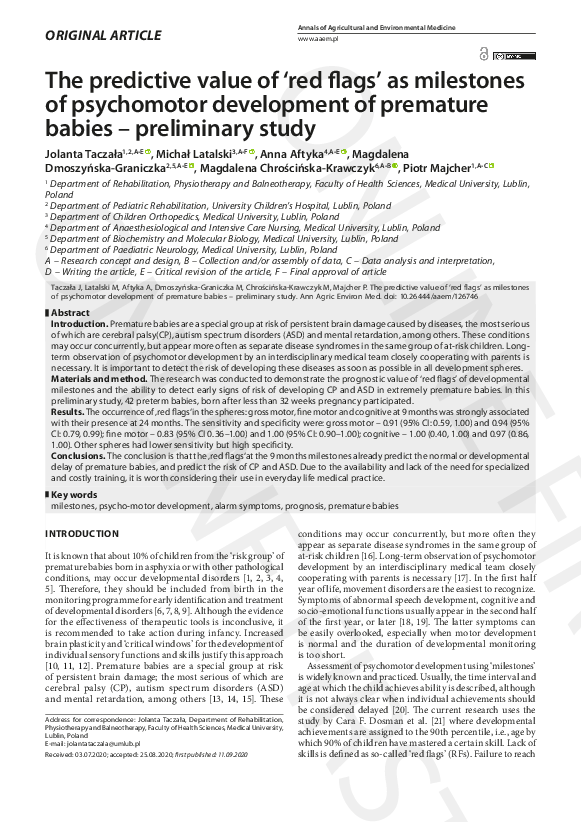 (PDF) The predictive value of ‘red flags’ as milestones of psychomotor ...
