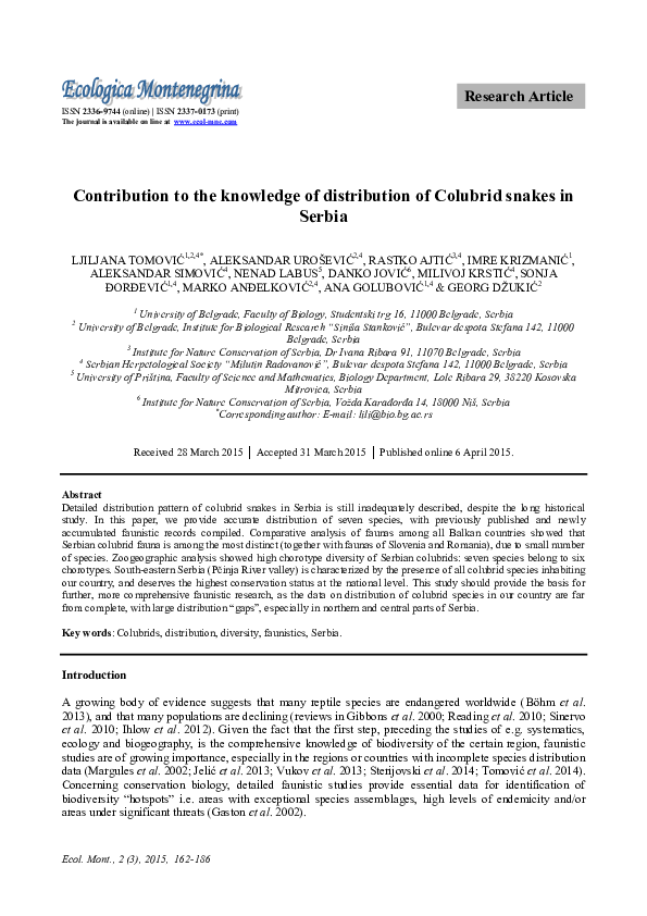 (PDF) Contribution to the Knowledge of Distribution of Colubrid Snakes ...