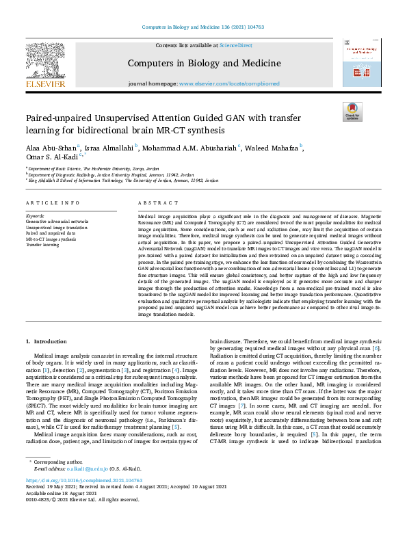 (PDF) Paired-unpaired Unsupervised Attention Guided GAN with transfer learning for bidirectional ...