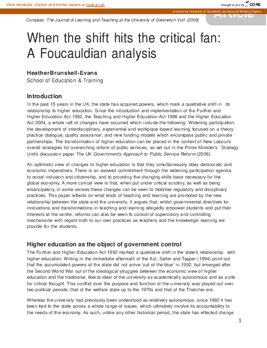 (PDF) When the shift hits the critical fan: A Foucauldian analysis