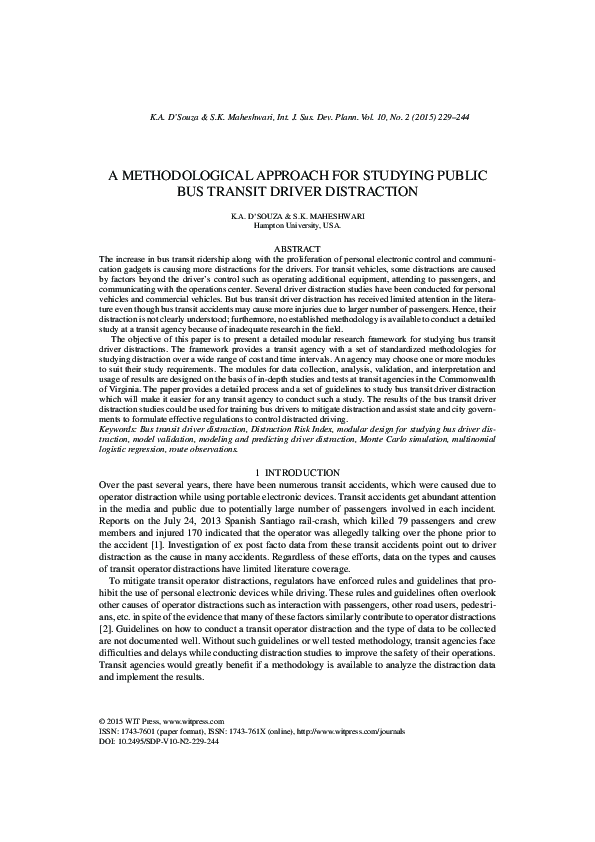 (PDF) A methodological approach for studying public bus transit driver ...