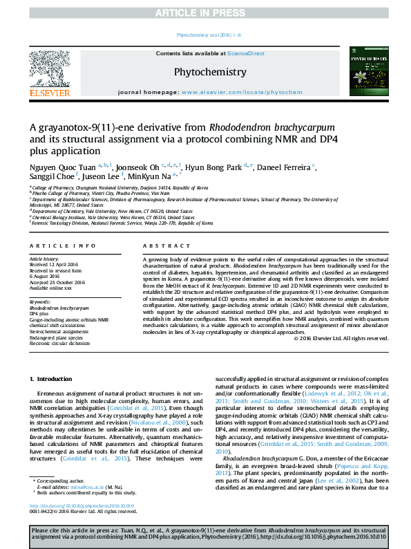 (PDF) A grayanotox-9(11)-ene derivative from Rhododendron brachycarpum ...