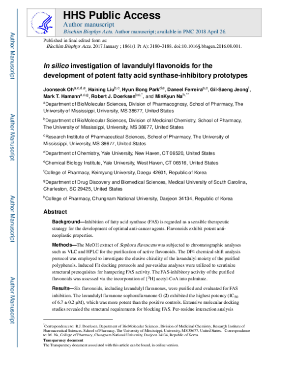 (PDF) In silico investigation of lavandulyl flavonoids for the development of potent fatty acid ...