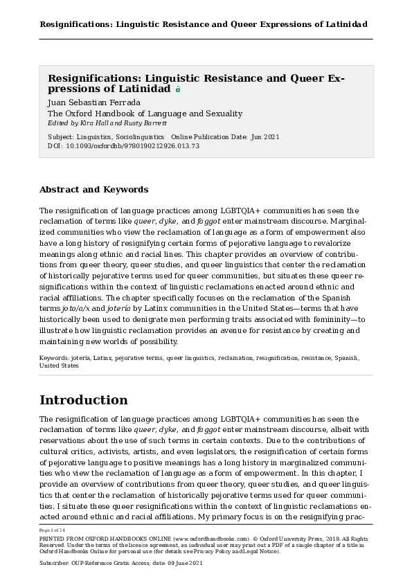 (PDF) Resignifications: Linguistic Resistance and Queer Expressions of ...