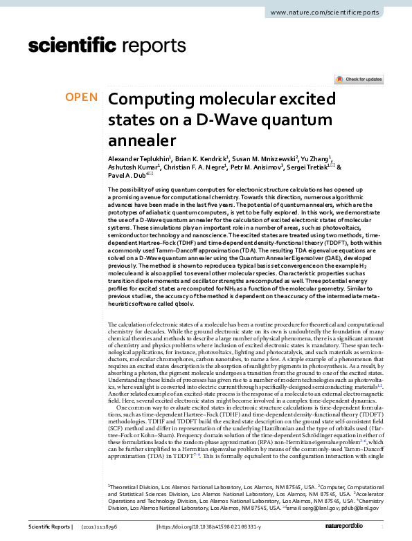 (PDF) Computing molecular excited states on a D-Wave quantum annealer