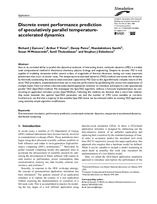 (PDF) Discrete event performance prediction of speculatively parallel temperature-accelerated ...