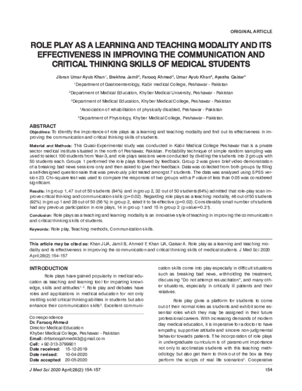 (PDF) Role Play as a Learning and Teaching Modality and Its ...