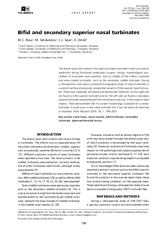 (PDF) Bifid and secondary superior nasal turbinates