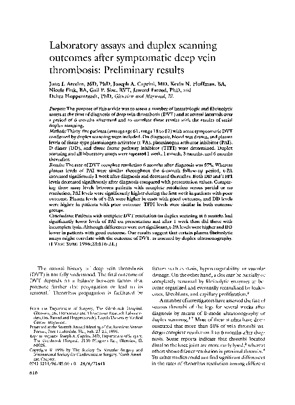 (PDF) Laboratory assays and duplex scanning outcomes after symptomatic ...