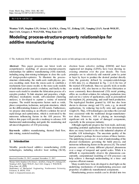 (PDF) Modeling process-structure-property relationships for additive manufacturing