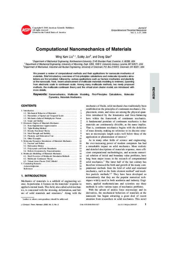 (PDF) Computational Nanomechanics of Materials