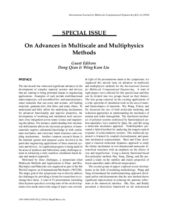 (PDF) SPECIAL ISSUE On Advances in Multiscale and Multiphysics Methods