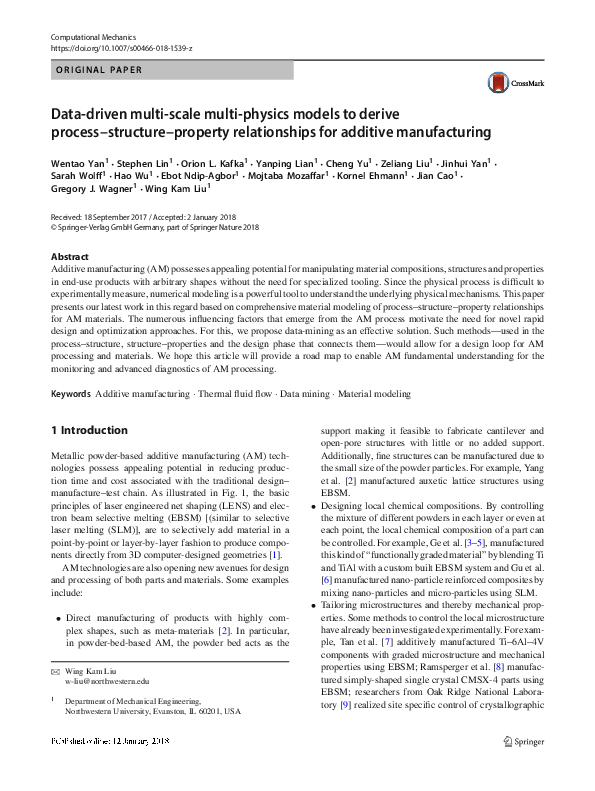 (PDF) Data-driven multi-scale multi-physics models to derive process–structure–property ...