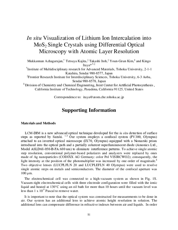 (PDF) In Situ Visualization of Lithium Ion Intercalation into MoS 2 ...